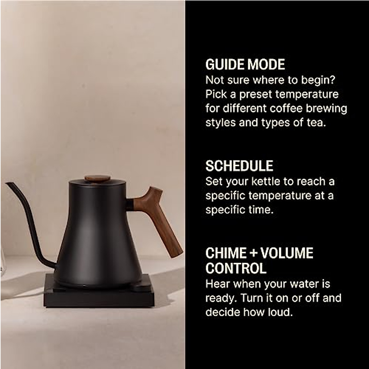 Fellow Stagg EKG Pro Electric Gooseneck Kettle - Pour-Over Coffee and Tea Pot, Stainless Steel, Quick Heating, Matte Black with Walnut Wood Handle, 0.9 Liter