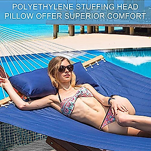 Lazy Daze 12 FT Double Quilted Fabric Hammock with Spreader Bars and Detachable Pillow, 2 Person Hammock for Outdoor Patio Backyard Poolside, 450 LBS Weight Capacity, Navy Blue