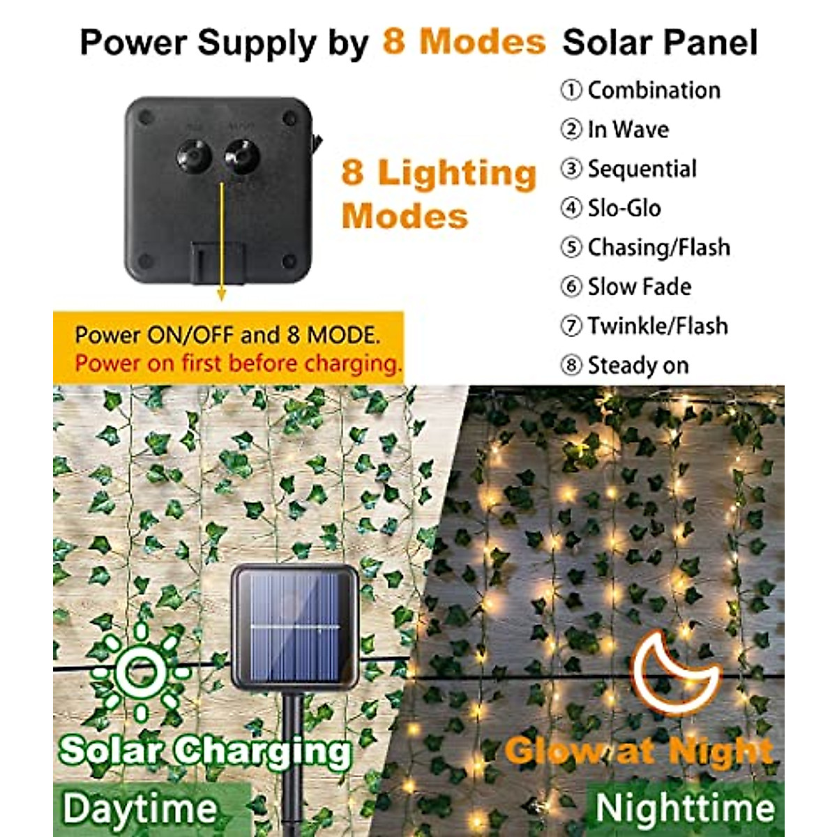 XSFANCYFUN Solar Vine String Light Outdoor Waterproof Artificial Vine Hanging Fairy Lights Fake Maple Ivy Leaf Green Rattan with 13FT/4M 20LED String Lights for Party Wedding Garden Aesthetic Decor