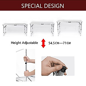 Moosinily Folding Camping Table, 4 Ft Aluminum Folding Table, Picnic tablee with Handle, Adjustable Portable Camp Table for Picnic, BBQ, Party, Beach/White