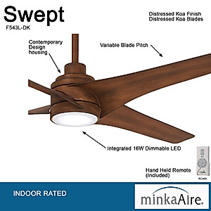 MINKA-AIRE F543L-DK Swept 56 Inch Ceiling Fan with Integrated 20W LED Dimmable Light in Distressed Koa Finish