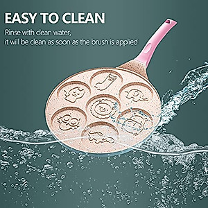 MINTER Pancake Pan With 7 Animal Designs for kids - Round Ceramic Pancake Pan Nonstick Surface & Comfortable Handle - Mini Pancake Crepe Pans Griddle Nonstick (pink)