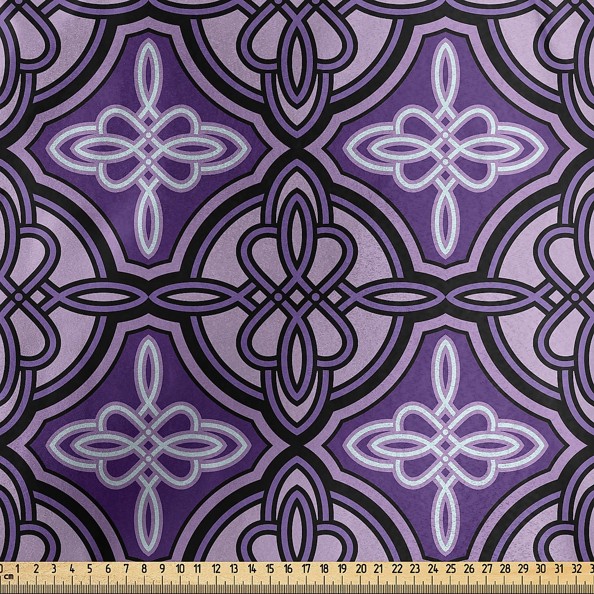 Ambesonne Celtic Fabric by The Yard, Unique Celtic Knot with Swirling and Twisted Line Details Print, Decorative Satin Fabric for Home Textiles and Crafts, Violet Lilac