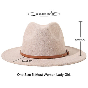 Lanzom Women Lady Felt Fedora Hat Wide Brim Wool Panama Hats with Band Fit Size 6 8/7-7 1/4(E-Beige)