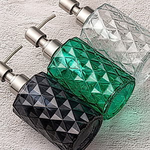 Easy Tang Clear Glass Hand Soap Dispenser Bathroom Kitchen 12 Oz Refillable Liquid Crystal Design Bottle with Silver Pump (Pink)