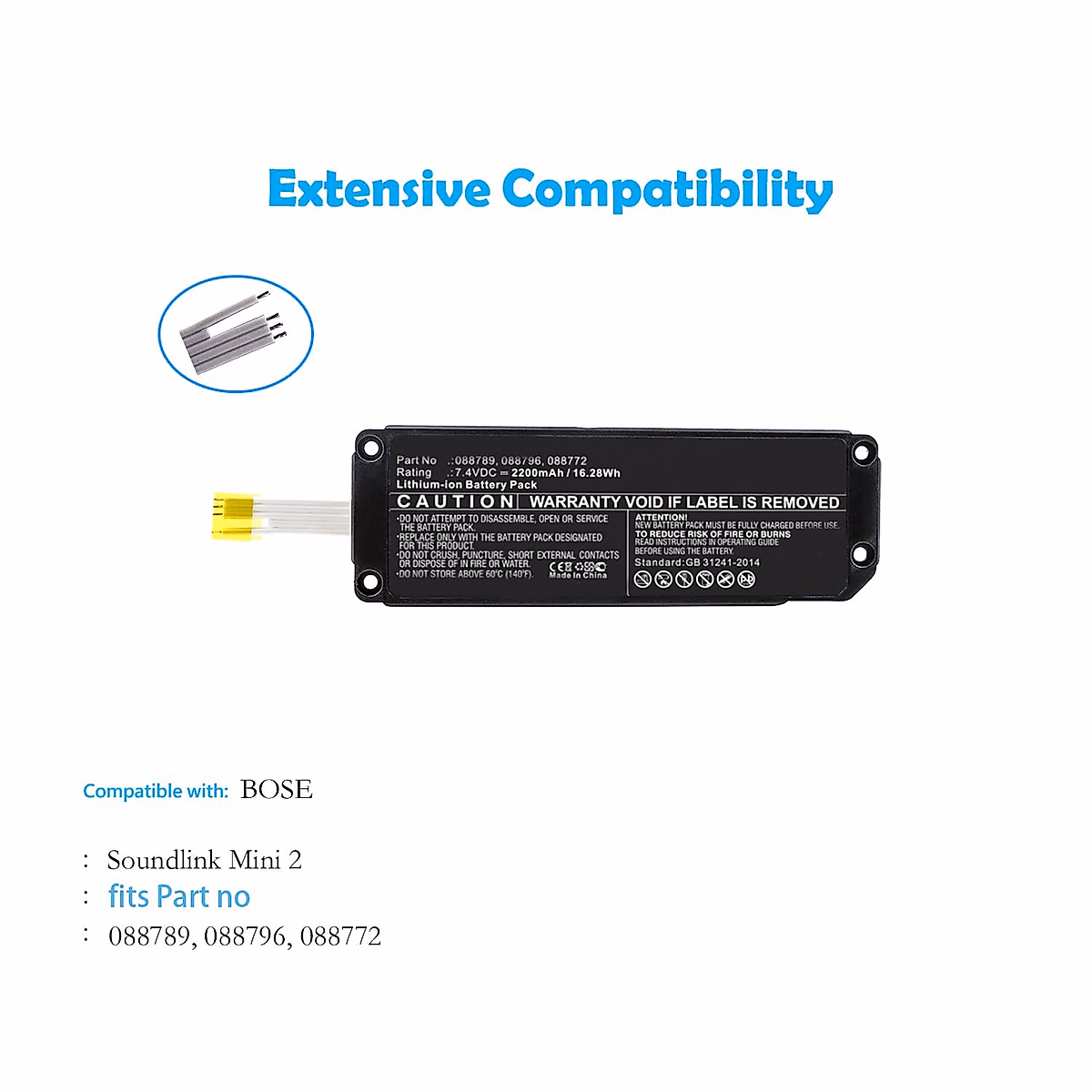 C S Replacement Battery for BO-SE Soundlink Mini 2, fits Part no 088789 088796 088772 2200mAh