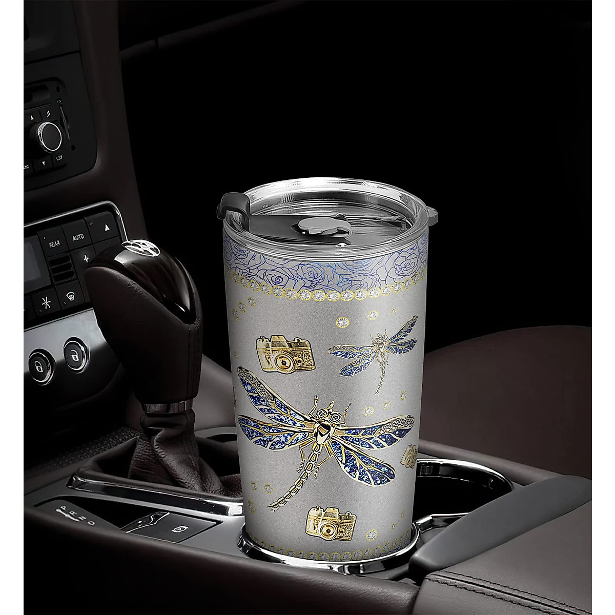 64HYDRO 20oz Dragonfly Gifts for Dragonfly Lovers, Valentines Day Gifts for Her, Birthday Gifts for Women, Mom, Daughter, Printed Jewelry Photographer Dragonfly Tumbler Cup, Travel Coffee Mug with Lid