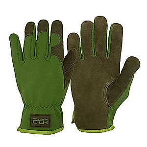 HANDLANDY Men Women Leather Gardening Gloves, Utility Work Gloves for Mechanics, Construction, Driver, Dexterity Breathable Design (Large)