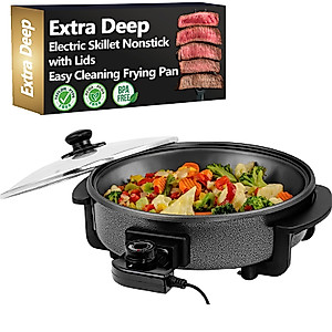 12-Inch Nonstick Electric Skillet - Aluminum Coated Grill Pan & Glass Lid Cover