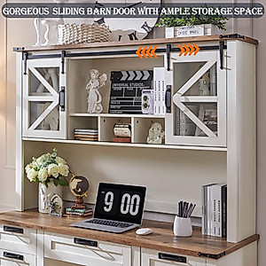 RedLemon 42" Farmhouse Desk Hutch with Sliding Barn Door and Ample Storage/Display Space, Only Match Farmhouse Desk (Antique White)