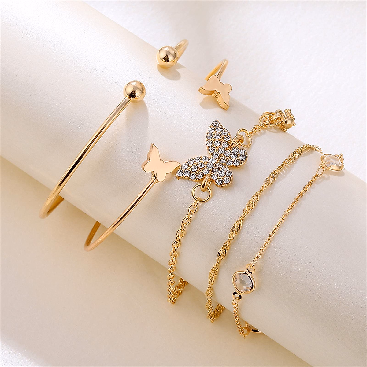Fuqimanman2020 Bohemian 5pcs Butterfly Crystal Bangle Set Butterfly Open Bracelet for Women-Gold