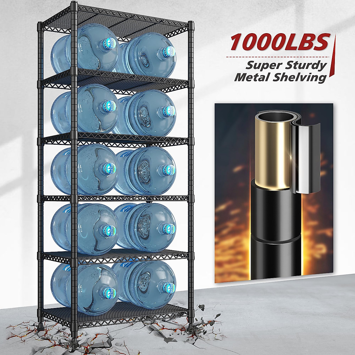 REIBII 72’’H Wire Shelving, 6 Tier Garage Shelving Units and Storage Shelves Heavy Duty, Adjustable Heavy Duty Metal Shelves for Storage Shelves for Pantry Kitchen Garage, 24’’W X18’’D X72’’H