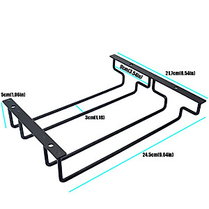 zoohot 9.64-Inch Under Cabinet Wine Glass Rack Stemware Holder Glasses Storage Hanger Metal Organizer for Bar Kitchen Black(2 Row)