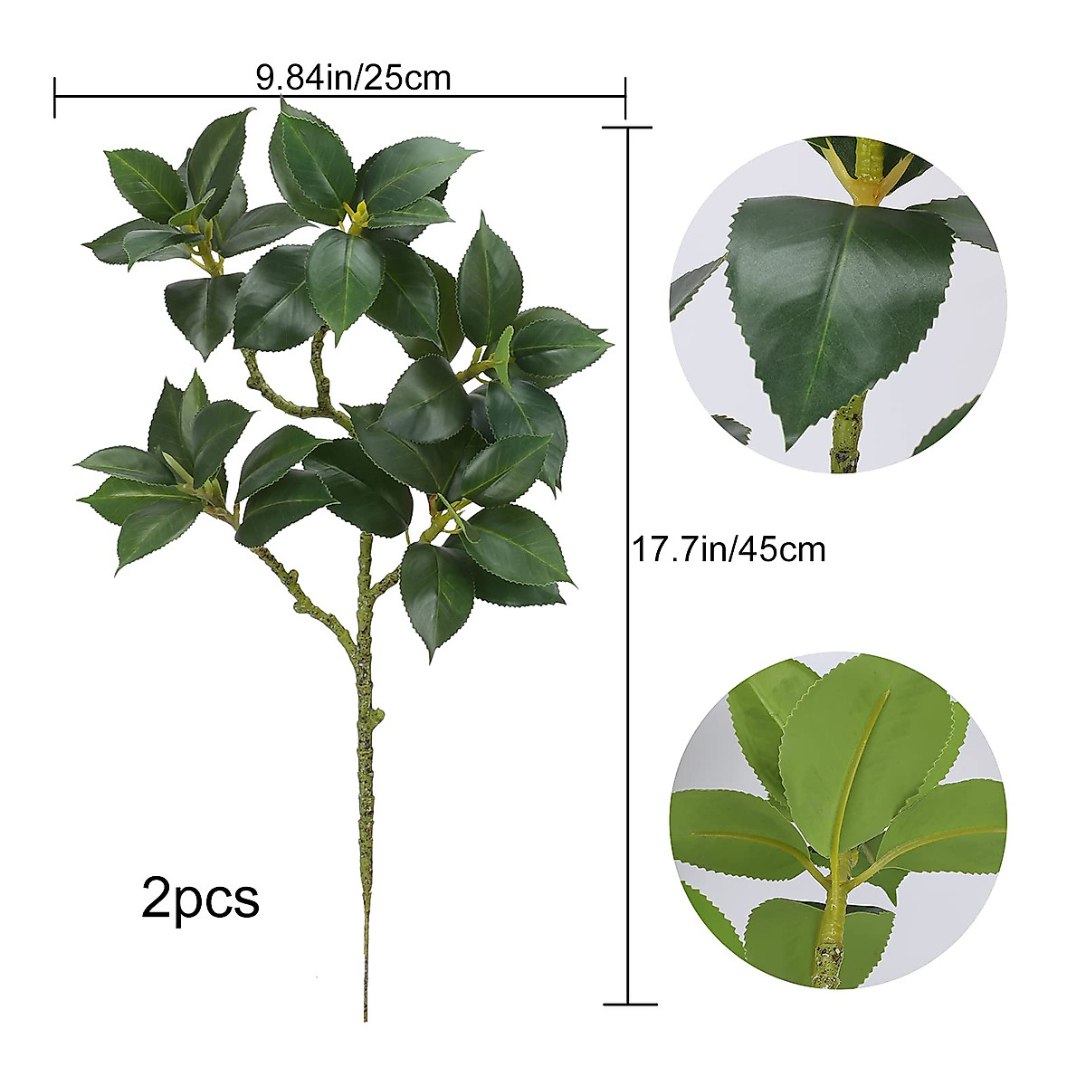 HO2NLE 2 PCS Artificial Shrubs Plants Real Touch Fake Green Leaves Stems Silk Greenery for Floral Arrangements Indoor Outdoor Table Centerpieces Garden Office Home Patio Yard