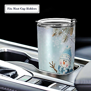 Yasala Christmas Tumbler Xmas Pine Snowman Present Insulated Coffee Cup Back to School Beverage Container Office Travel Mug with Straw and Lid 20oz Holiday New Year Gift