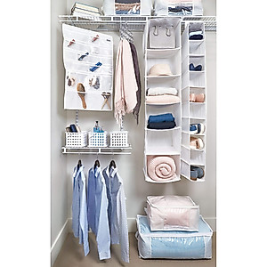 iDesign Fabric 6-Shelf Hanging Closet Storage Organizer for Clothing, Sweaters, Shoes, Accessories in Bedrooms, College Dorms, 11.75" x 11.75" x 50" - White