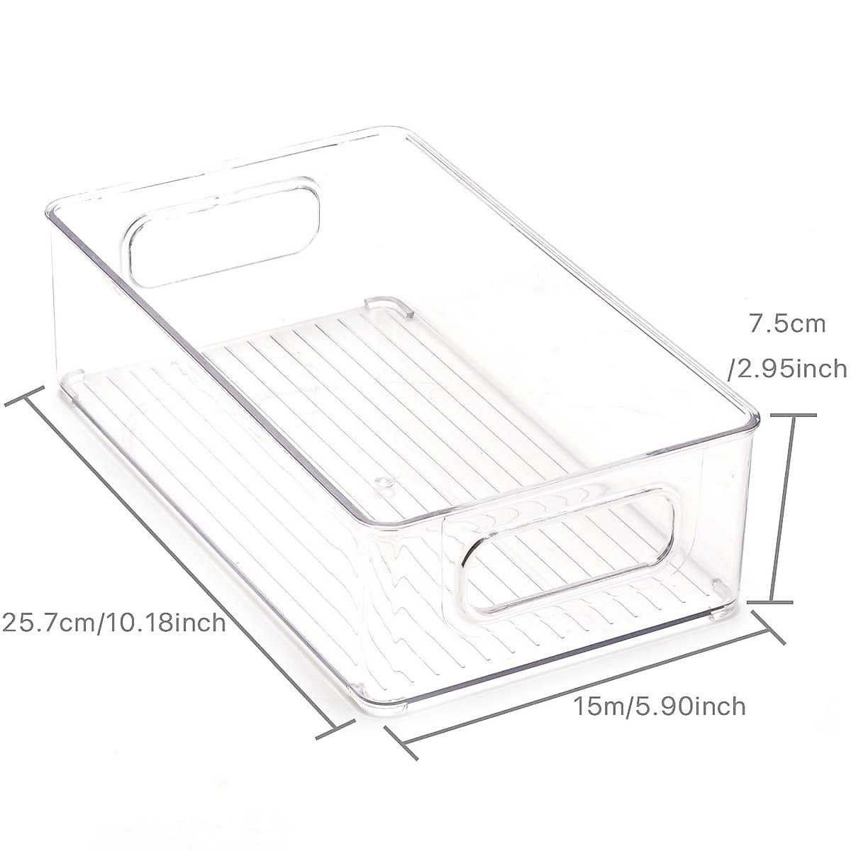 Pack of 6 Open Storage Bins Fridge Organiser Storage Box Stackable Containers Bin Drawer with Handles Kitchen Organisation for Pantry Cabinets Bathroom