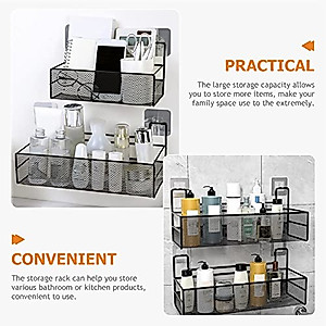 Angoily Laundry Metal Wire and Toiletries Storage Hanging Shelf Caddy Organizer Shelves Drilling Office Basket Room Kitchen Floating Conditioner Shampoo Home Mesh No Shower Bedroom Wall