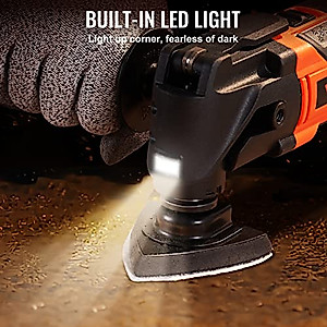 VEVOR Oscillating Tool 2.5A, 11000-22000 OPM 6 Variable Speeds Corded Oscillating Multi Tool with 3.1° Oscillating Angle, LED Light, 16PCS Saw Accessories & BMC Case for Cutting, Sanding, Grinding