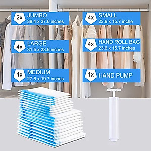 NileHome Vacuum Storage Bags, 18 Pack (2 Jumbo, 4 Large, 4 Medium, 4 Small, 4 Roll) Space Saver Vacuum Storage Bags for Travel Vacuum Seal Compression Bags Luggage Organizers for Blankets, Clothing, Comforters, Bedding