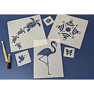 Sea Turtle Family Stencil - Sea Ocean Creatures Endangered Marine Animals Mylar Stencils for Drawing Painting Template Wall Stencil Reusable DIY Crafts - Image is 10.5" x 10.5" - The Artful Stencil