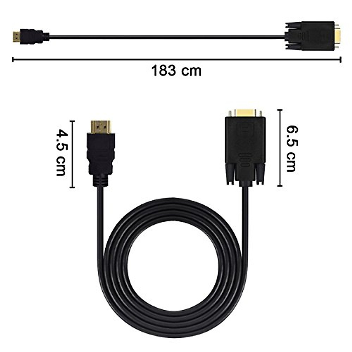 Wonlyus HDMI to VGA Cable Gold-Plated 1080P HDMI Male to VGA Male Active Video Adapter Converter Cord (6 Feet/1.8 Meters)