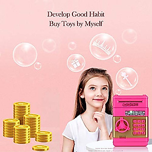 TUSEASY Piggy Bank, Birthday Toys Gifts for 4 5 6 7 8 9 10 Year Old Boys Girls, Electronic Real Money Coin ATM Machine, Plastic Large Saving Bank Safe Lock Box, Kids Kawaii Cute Stuff (Deeppink)