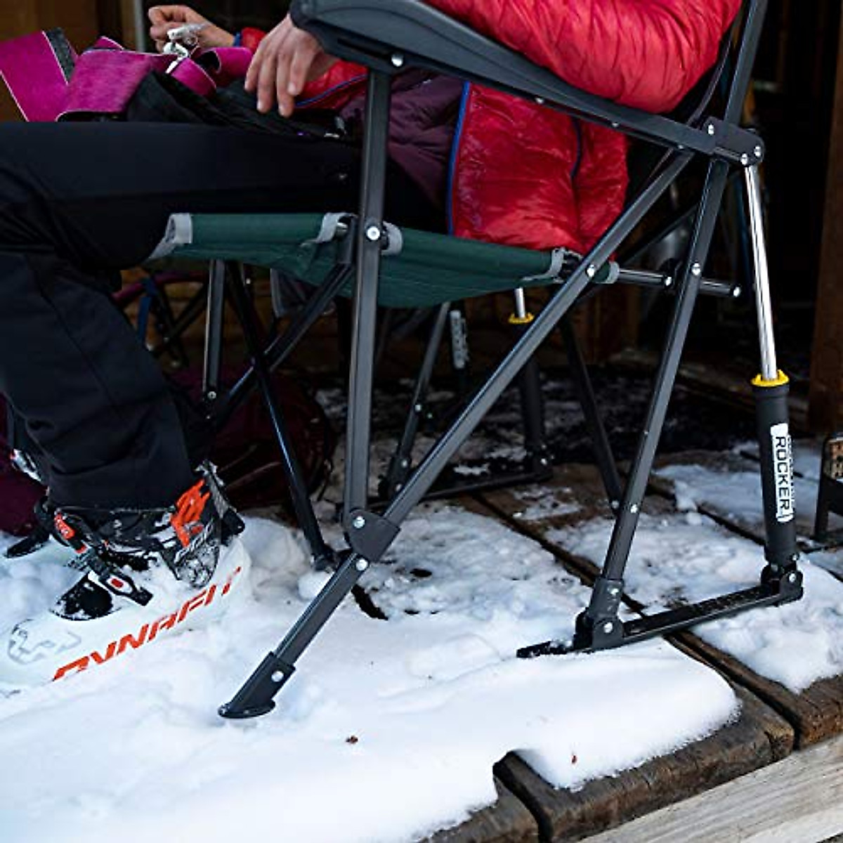 GCI Outdoor Roadtrip Rocker Collapsible Rocking Chair & Outdoor Camping Chair, Green/Grey