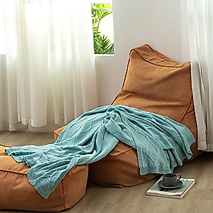 Revdomfly 100% Cotton Diamond Waffle Weave Aqua Cable Knit Throw Blanket for Couch, Sofa, Bed | 50 x 60 Inches | Lightweight and Soft,Luxury Decorative Breathable Skin-Friendly Blanket