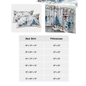 AMZRicher Snowman Wrap Around Pleated Bed Skirts for Queen Bed 60x80, Decorative Dust Ruffle Bed Sheet & Bedskirt 18'' Drop Bedspread with Pillow Case 20x30 Christmas Winter Farmhouse Ball Snowflake