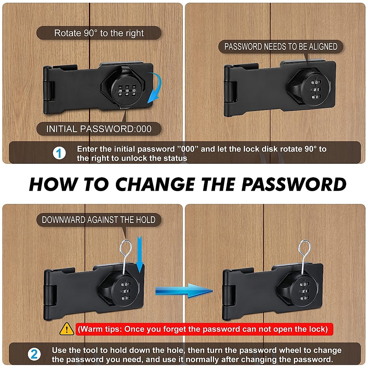 Mugvolax Anti-Theft Household Cabinet Password Hasp Locks, Combination Door Lock, Combination Latches, Keyless Door Lock, Hasp Locks with 3 Digit Password for Combination and Cabinet