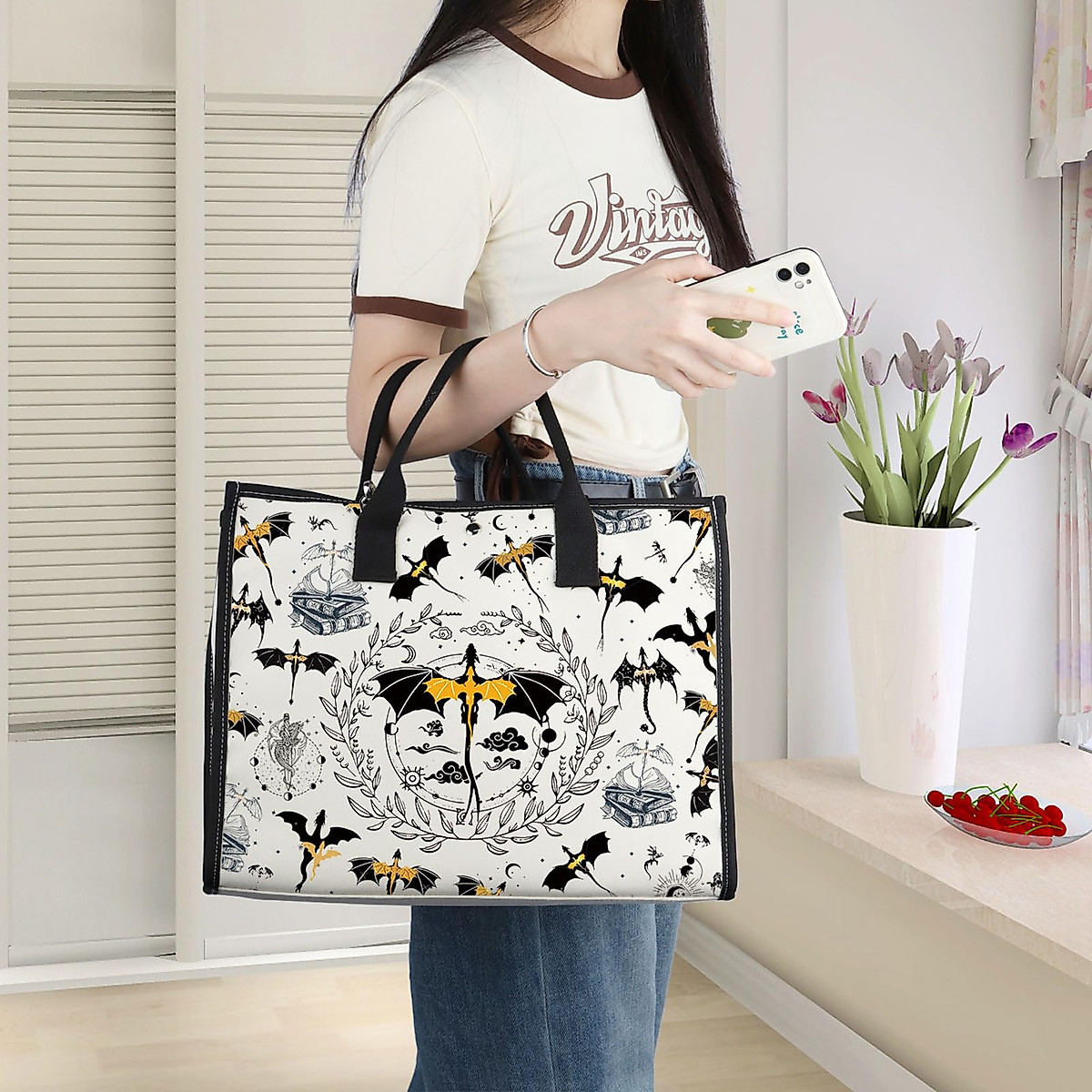 WZMPA Fourth Wing Tote Bag Dragon Ridder Inspired Gift Violet Sorrengail Reusable Grocery Bag Bookish Merchandise (Fourth Wing -TB)