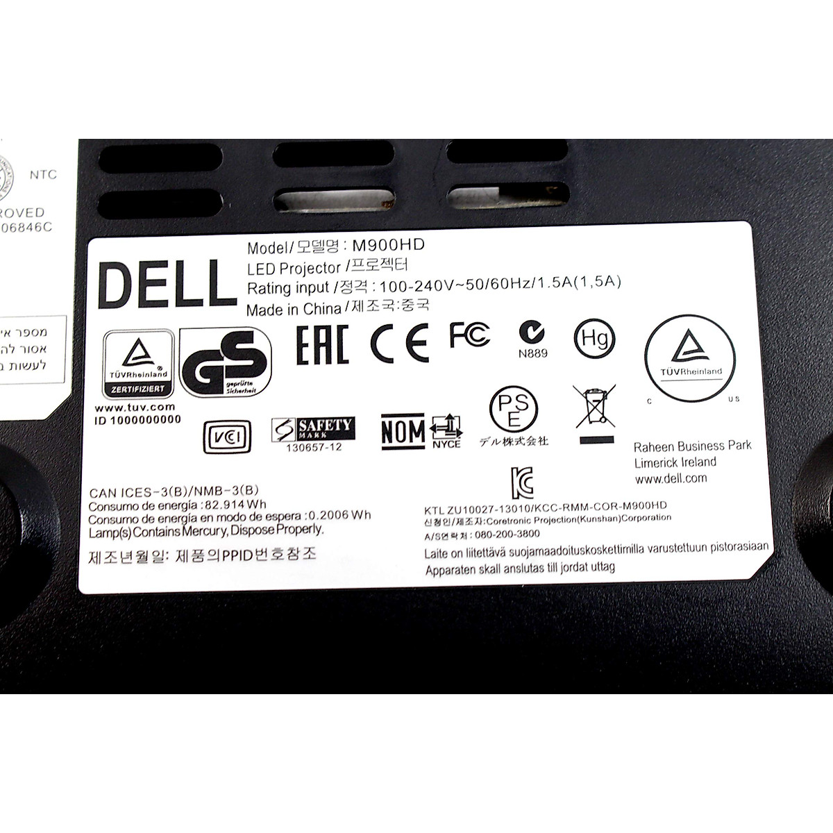 Dell M900HD DLP Projector 720p HDTV 16:10 1280x800 WXGA 700:1 900 lm HDMI/USB Speaker