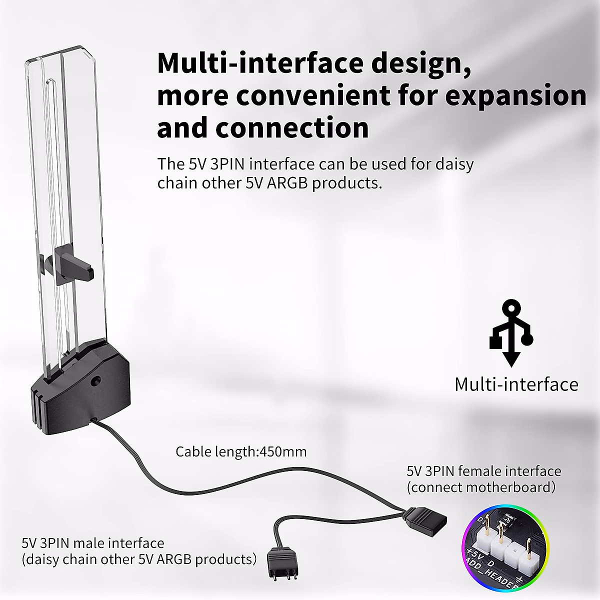 novonest GPU Support Bracket,5V 3PIN ARGB Graphics Card GPU Brace Support Video Card Sag Holder/Holster Bracket,Vertical GPU Mount,Transparent Acrylic,Side Neon Light,GH03ARGB(N)