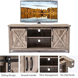 Vinctik 6&Fox 58In Farmhouse Entertainment Center,Rustic TV Stand for up to 65 inch TV,Farmhouse TV Stand with Wood Sliding Barn Door ,Adjustable Storage Shelf,Media TV Table