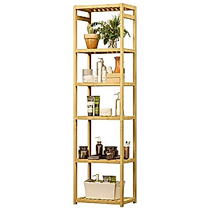 VIAGDO Bamboo Bathroom Shelf 6-Tier, 64.2" Height Narrow Shelving Unit, Multifunctional Storage Rack, Plant Stand Wood Corner Shelf for Kitchen, Livingroom, Hallway, Bathroom Storage Organizer Shelf