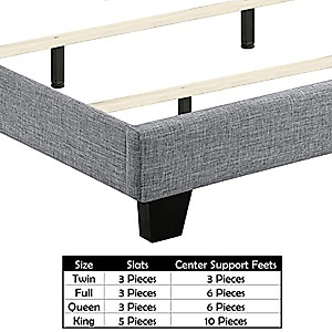 Rosevera Jordana Panel Bed Frame with Ajustable Button-Tufted Headboard for Bedroom/Linen Upholstered/Wood Slat Support/Easy Assembly,California King,Gray