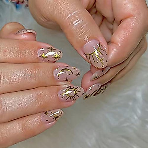 BABALAL Press on Nails Short Round Fake Nails Glossy Glue on Nails with Design Short Nails 24Pcs Oval Acrylic Nails for Women and Girls