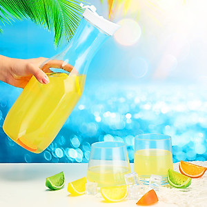 Skylety 16 Pcs 50 oz Clear Water Carafe with Flip Top Lid, Plastic Juice Containers Mimosa Bar Supplies Beverage Pitcher for Water, Juice, Iced Tea, Milk, Lemonade and Other Beverages (White)