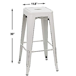 Furmax 30 Inches Metal Bar Stools Bar Height High Backless Stools Indoor Outdoor Stackable Kitchen Stools Set of 4 (Distressed White)