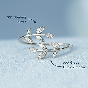 STORYJEWELLERY Leaf Ring for Women, Gold Plated Sterling Silver Leaf Ring, Dainty Olive Promise Ring for Women, Birthday Christmas Gifts Rings for Her (Size 08)