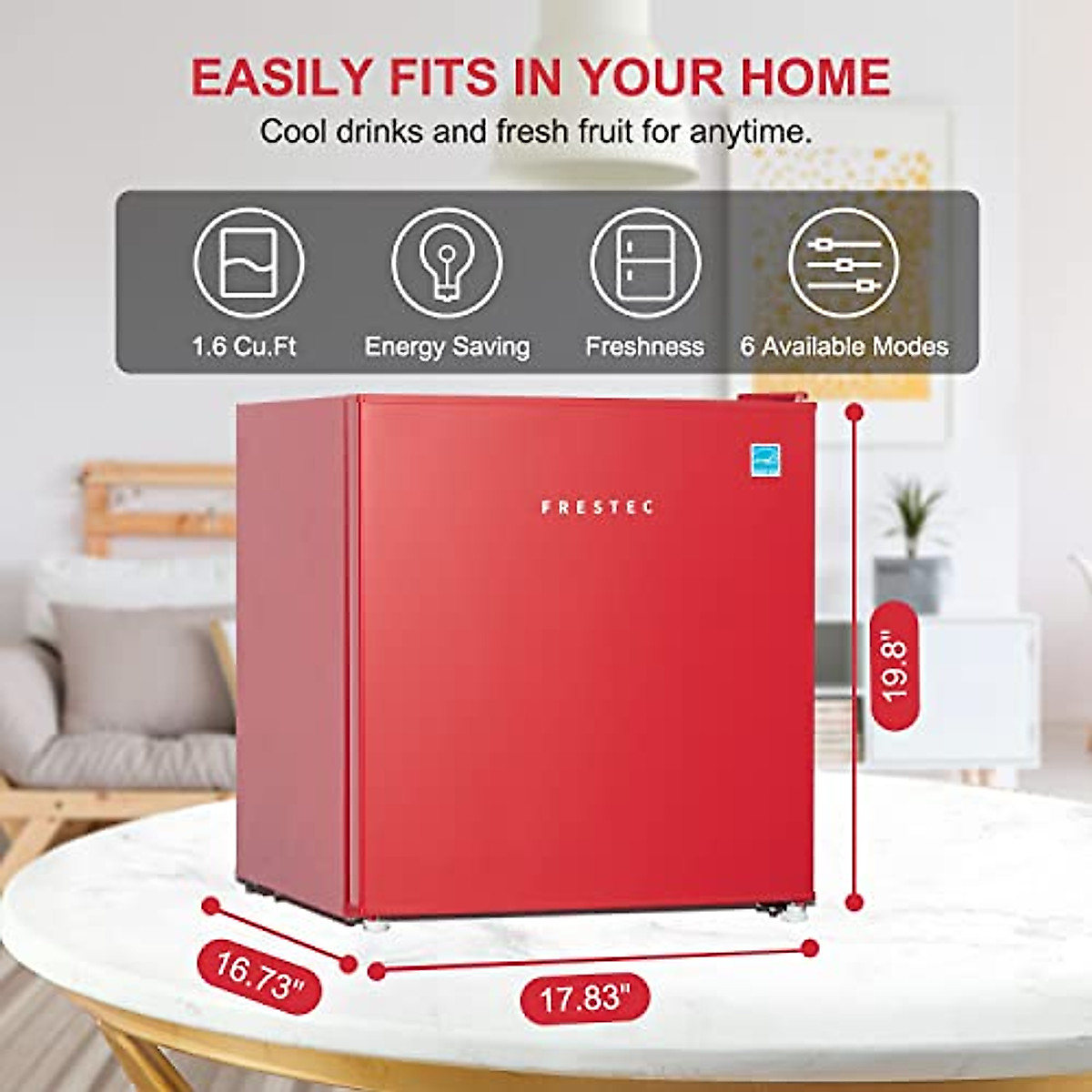 Frestec 1.6 Cu' Mini Refrigerator, Small Refrigerator, Mini Fridge with Freezer, Compact Refrigerator, Red (FR 160 RED)