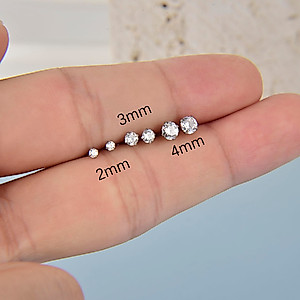 CANDYFANCY 16g 2/3/4mm Cubic Zirconia Triple Forward Helix Ear Cartilage Tragus Studs Earrings Lip Piercing 16 gauge (2mm stone, 6mm Length, 2pcs)