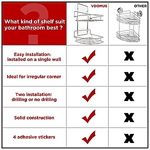 Vdomus Strong Shower Caddy 2 Tier Bathroom Corner Shelf Organizer Polished Chrome - No Drilling Needed Shower Shelves Wall Mounted for Bathroom shower Accessories Shower Stand