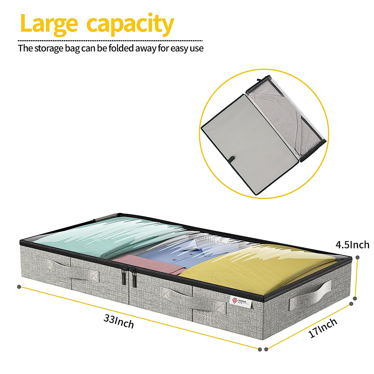 Under Bed Storage Containers,Underbed Storage 4.5 Inches Low Profile with Sturdy Sidewalls/Bottom for Clothes, Blanket, Pillows and Shoes,Storage Organizer with Lids, Under the Bed Storage Bags 2Pack