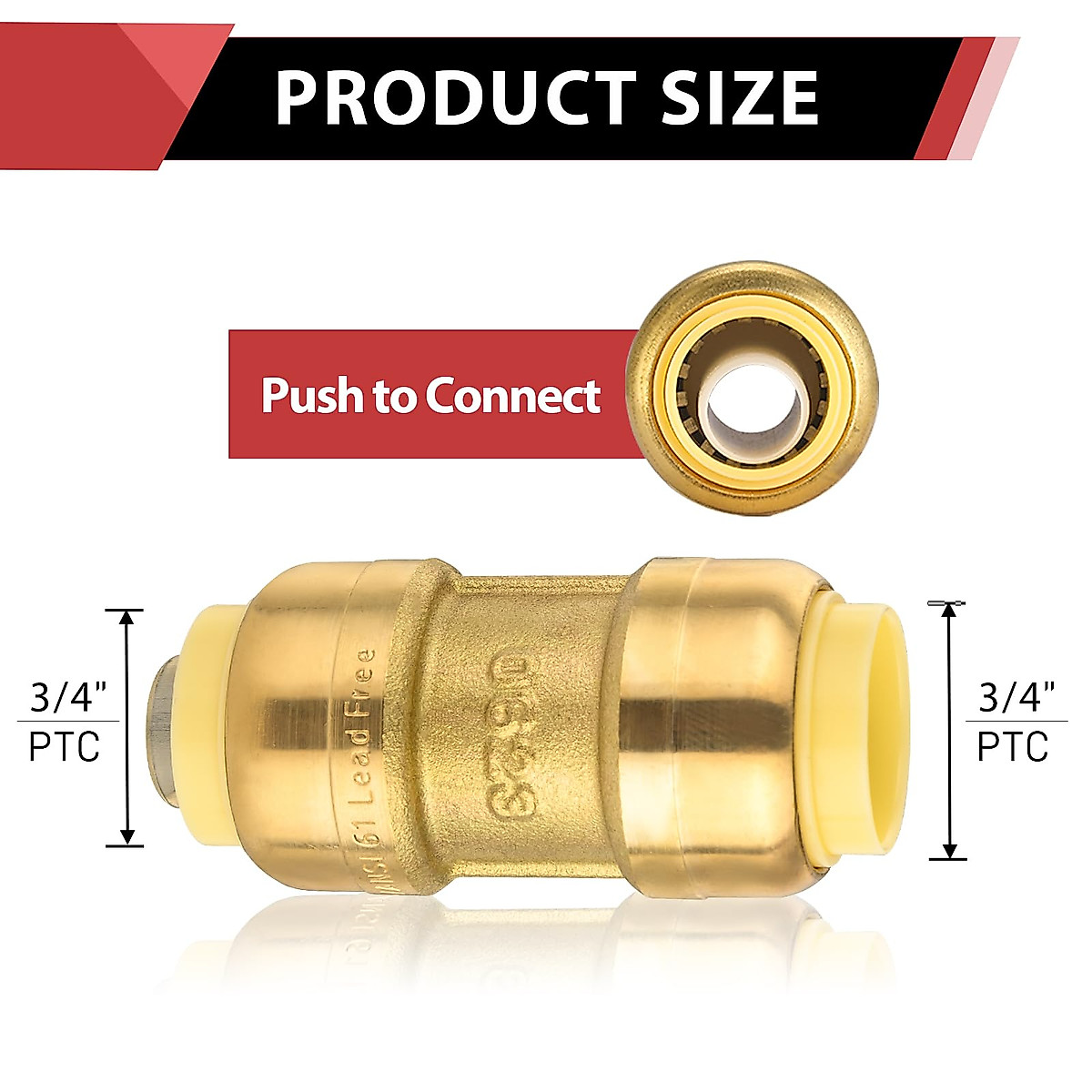 EFIELD 3/4 Inch Straight Coupling Push-Fit Fitting to Connect Pex, Copper, CPVC with a Disconnect Clip (Pack of 2)