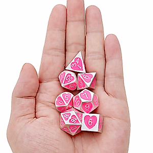 DND Metal dice Set, Heart-Shaped Pink Polyhedron 7-Piece Set, Suitable for Dungeon and Dragon RPG MTG or Board Game D &D Pathfinder, etc.