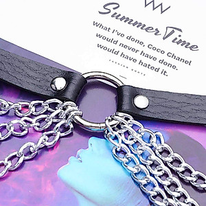 Reetan Punk Layered Chest Chains Silver Leather Body Chains Ring Rave Party Nightclub Body Jewelry Accessories for Women