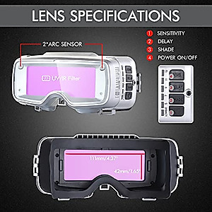 GEOSTAR True Color Digital Auto Darkening Welding Goggle, Wide Shade Range 5,7,9,11,13, with Face Shield and Anti-Fire Hood , Welder Face Mask ,for TIG MIG Plasma Arc Welding Cutting ,Grinding,Silver