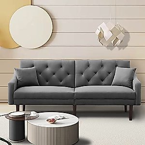 Modern Upholstered Futon Sofa Loveseat Convertible to Nap Sleeper Couch Bed,Soft Loveseat & Sofabed for Home Office Apartment Small Space Living Room Napping